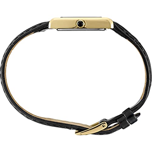 Seiko SWR054 Women's Watch - Water Resistant with Gold-Tone Stainless Steel Rectangular Case, White Dial with Roman Numerals, Black Leather Strap