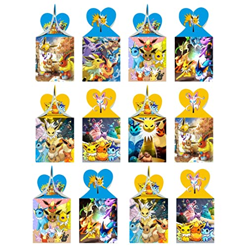 12pcs Eevee Evolutions Party Gift Boxes Goodie Boxes for Cartoon Theme Birthday Party Supplies, Decorations Boxes Candy Boxes