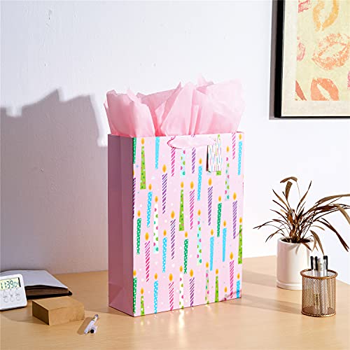 SUNCOLOR 2 Pack 16" Extra Large Gift Bags with Tissue Paper for Girls Birthday Party Bags
