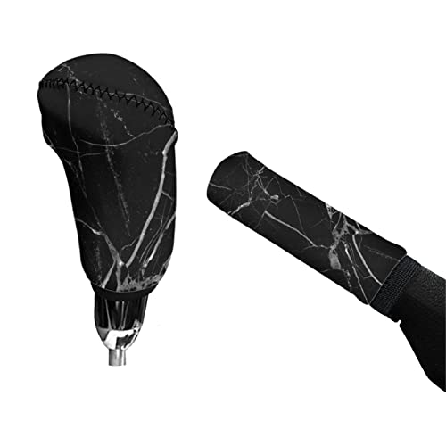HUISEFOR Universal Car Interior Gear Shift Cover Premium Neoprene Auto Handbrake Cover Durable Black Marble Pattern Vehicle Accesories 2 Packs