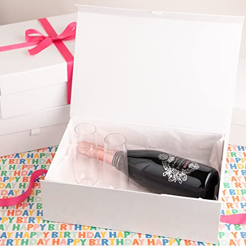 Purple Q Crafts White Hard Gift Box With Magnetic Closure Lid 14x9x4 Rectangle Favor Boxes With White Glossy Finish (1 Box)