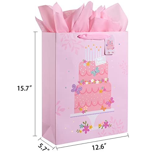 SUNCOLOR 2 Pack 16" Extra Large Gift Bags with Tissue Paper for Girls Birthday Party Bags