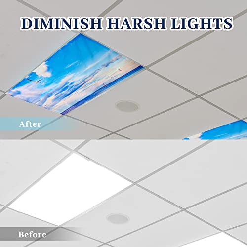 4 Pack Fluorescent Light Covers Magnetic Light Cover Panel Ceiling Light Covers Magnetic Classroom Light Covers for Office Classroom Home Drop Ceiling, 4 x 2 Feet (Beach)