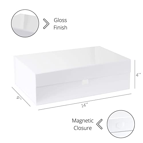 Purple Q Crafts White Hard Gift Box With Magnetic Closure Lid 14x9x4 Rectangle Favor Boxes With White Glossy Finish (1 Box)