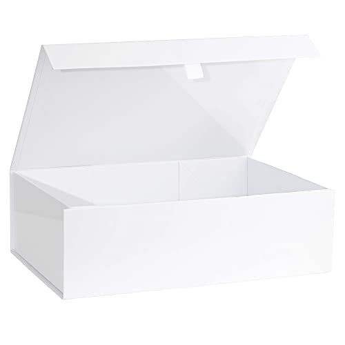 Purple Q Crafts White Hard Gift Box With Magnetic Closure Lid 14x9x4 Rectangle Favor Boxes With White Glossy Finish (1 Box)