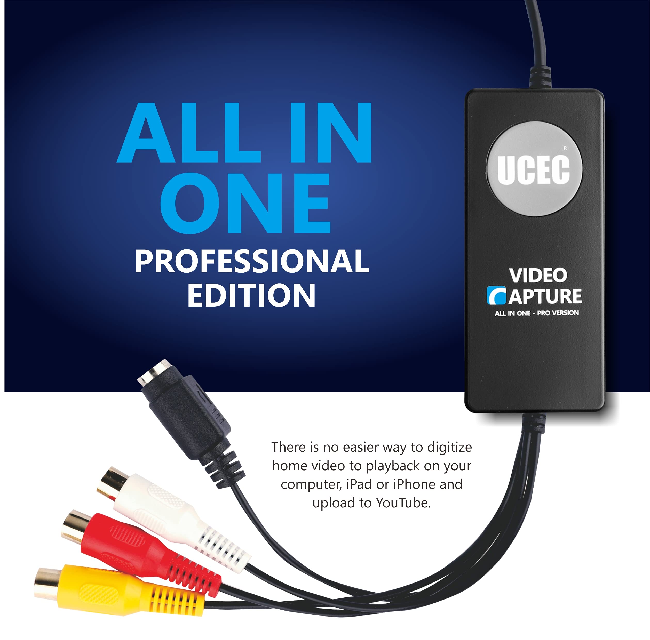 UCEC USB 2.0 Video Capture Device - Pro Version, VHS to Digital Converter, VHS to DVD Converter, Digitize Video for Mac, PC, Upgraded Version