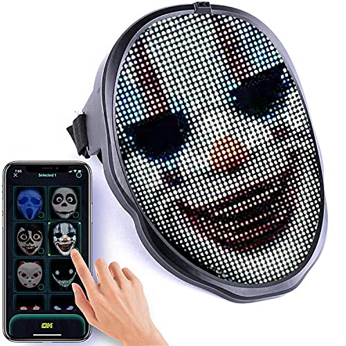 jcwfuno LED masks with Bluetooth programmable, used for costume cosplay party fancy dress party, adults light up rechargeable mask, Halloween party gifts for men ((Rechargeable