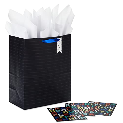 Hallmark 13" Large Personalized Gift Bag with Tissue Paper (Black Letterboard with Letter Stickers) for Back to School, Birthdays, Graduations, Holidays, Baby Showers