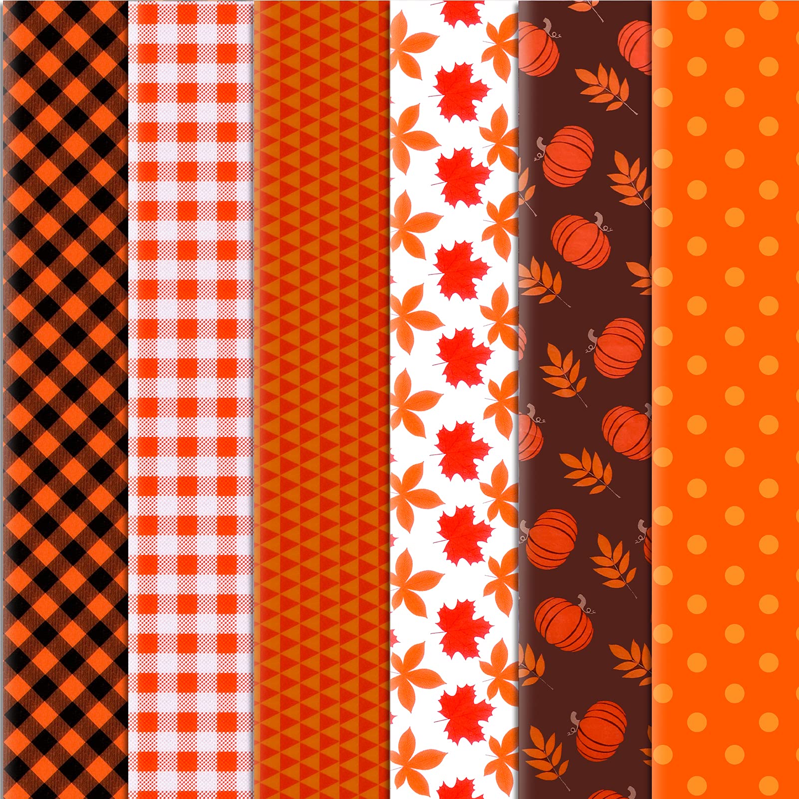 Konsait Thanksgiving Wrap Paper, 120 Sheet Fall Autumn Tissue Paper for Gift Wrapping, Maple Leaves Buffalo Plaid Polka Dot Pumpkin Prints Crafts Paper for Harvest Birthday Festival Bags Party Pompom
