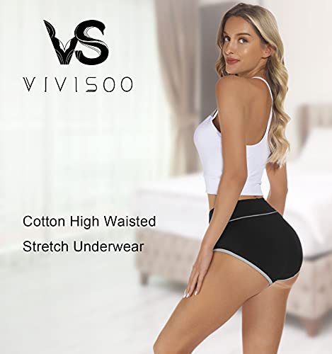 VIVISOO Women's Cotton Underwear High Waisted Hipster Cheeky Briefs Cute Ladies Panties 5-Pack X-Large