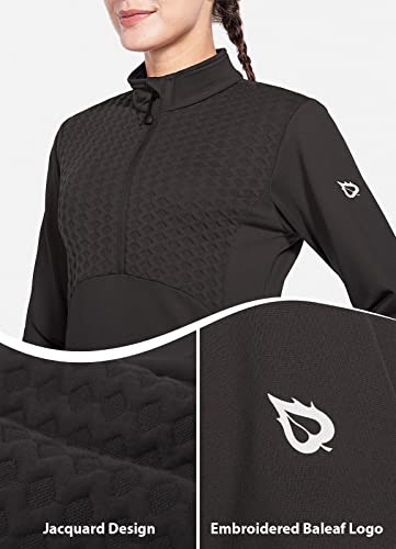 baleaf Women's Horse Riding Shirts Long Sleeve Half Zip Pullover Fleece Jacket Winter Cold Weather Running Gear Black M