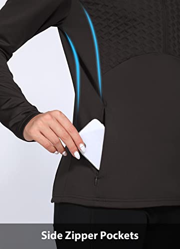 baleaf Women's Horse Riding Shirts Long Sleeve Half Zip Pullover Fleece Jacket Winter Cold Weather Running Gear Black M