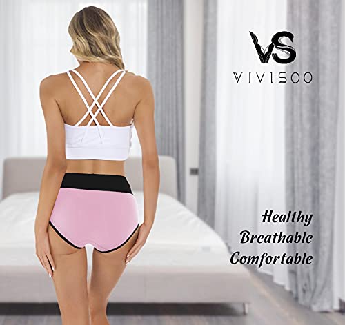 VIVISOO Women's Cotton Underwear High Waisted Hipster Cheeky Briefs Cute Ladies Panties 5-Pack X-Large