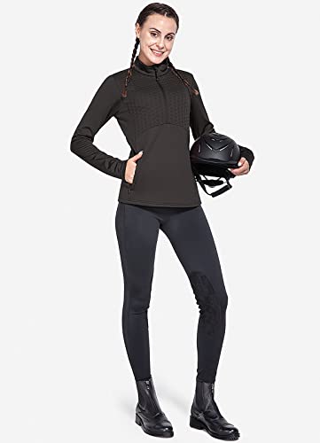 baleaf Women's Horse Riding Shirts Long Sleeve Half Zip Pullover Fleece Jacket Winter Cold Weather Running Gear Black M