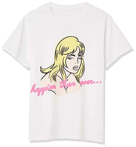Billie Eilish Exclusive Official Au Revoir Happier Than Ever T-Shirt White, Large