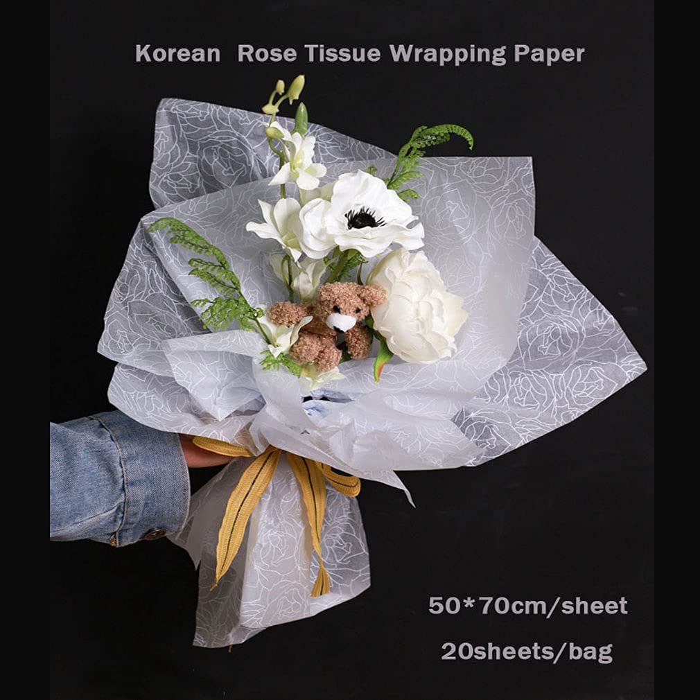 FWSA WRAPS Korean Tissue Paper for Flowers Bouquet Inside Lining Paper Shoes Clothes Packaging Supplies 28 sheets/bag 19.7 x 27.5 inches (4 Black and White)