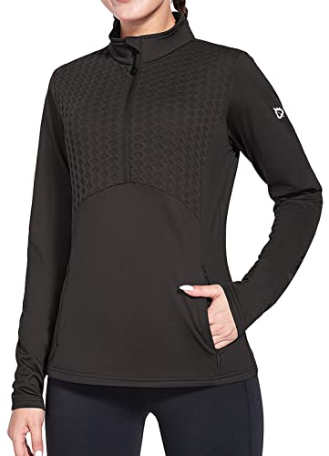 baleaf Women's Horse Riding Shirts Long Sleeve Half Zip Pullover Fleece Jacket Winter Cold Weather Running Gear Black M