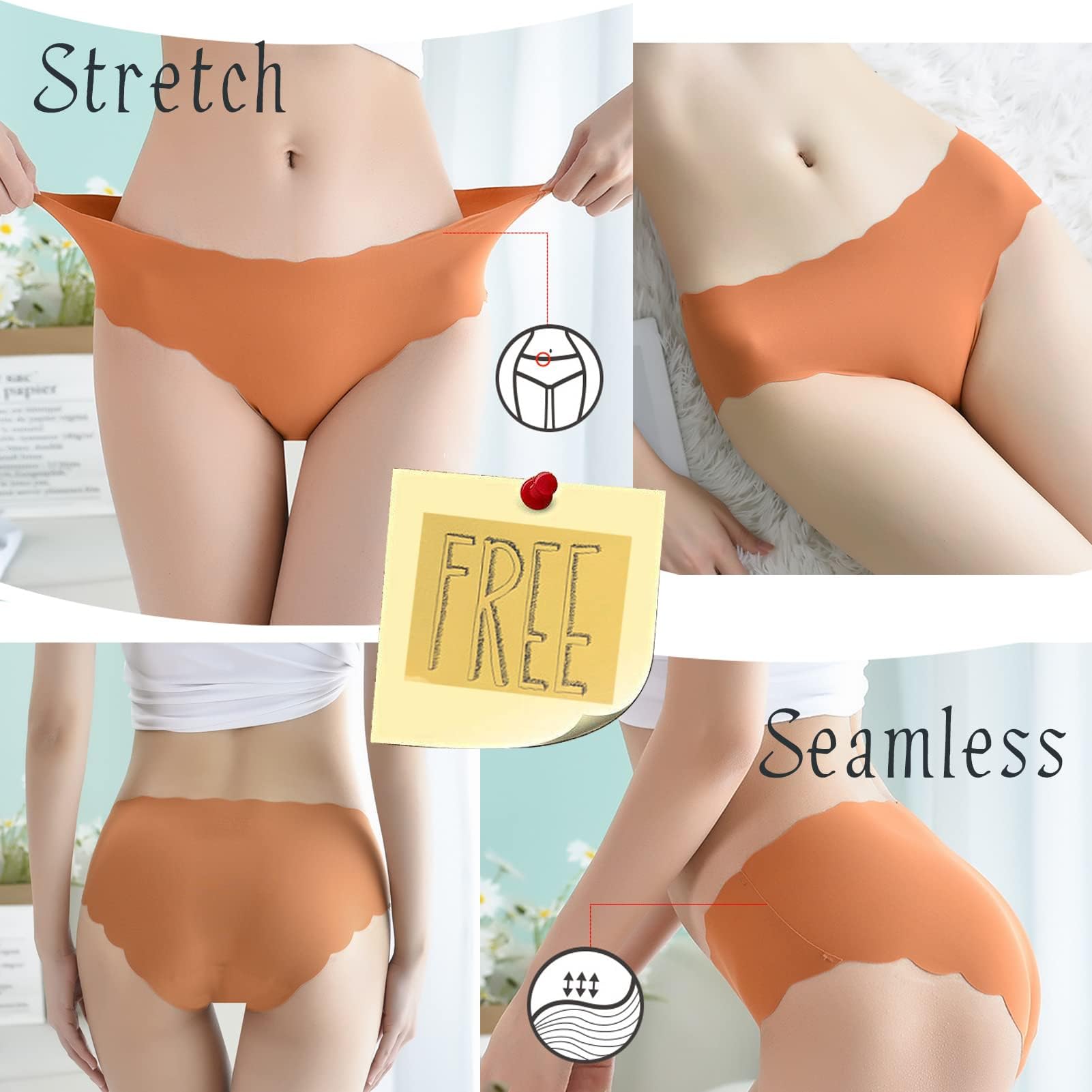 Democool Women's Seamless Hipster No Show Invisible Ice Silk Stretch Underwears Pack Bikini Underwear Panty