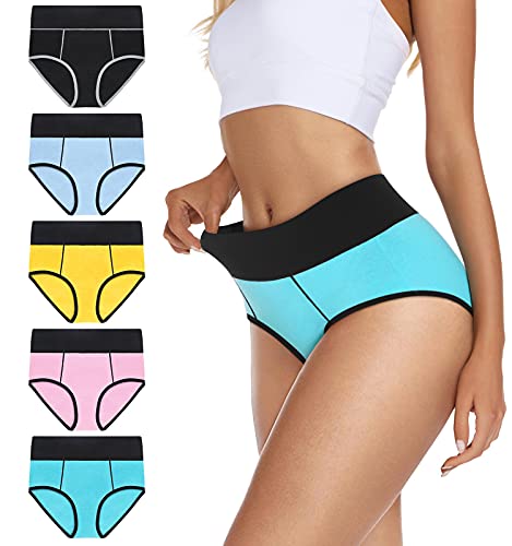 VIVISOO Women's Cotton Underwear High Waisted Hipster Cheeky Briefs Cute Ladies Panties 5-Pack X-Large