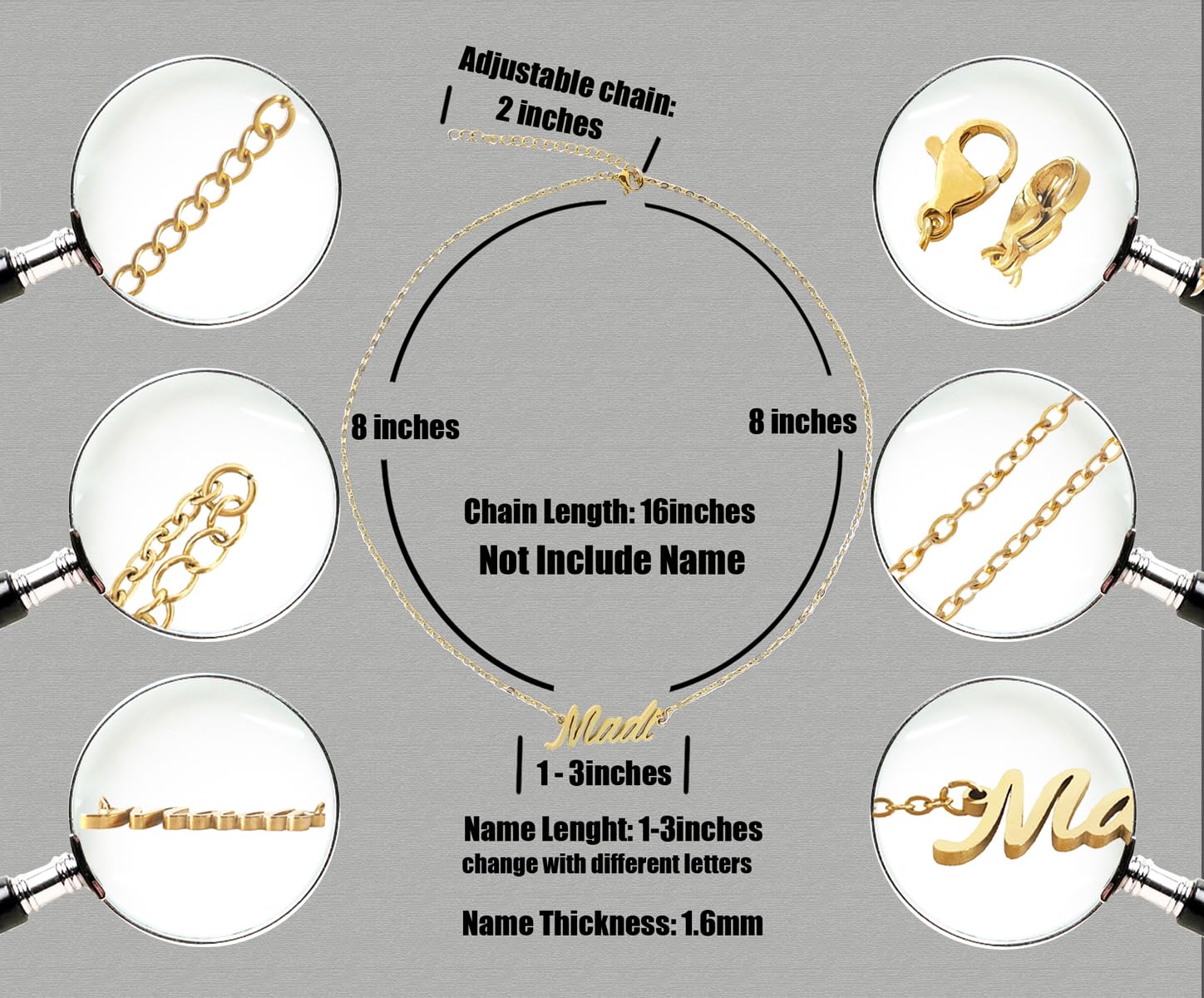 Aoloshow 18k Gold Plated Lacey Name Necklace Womens Initial Nameplate Necklaces Stainless Steel Jewelry for Birthday