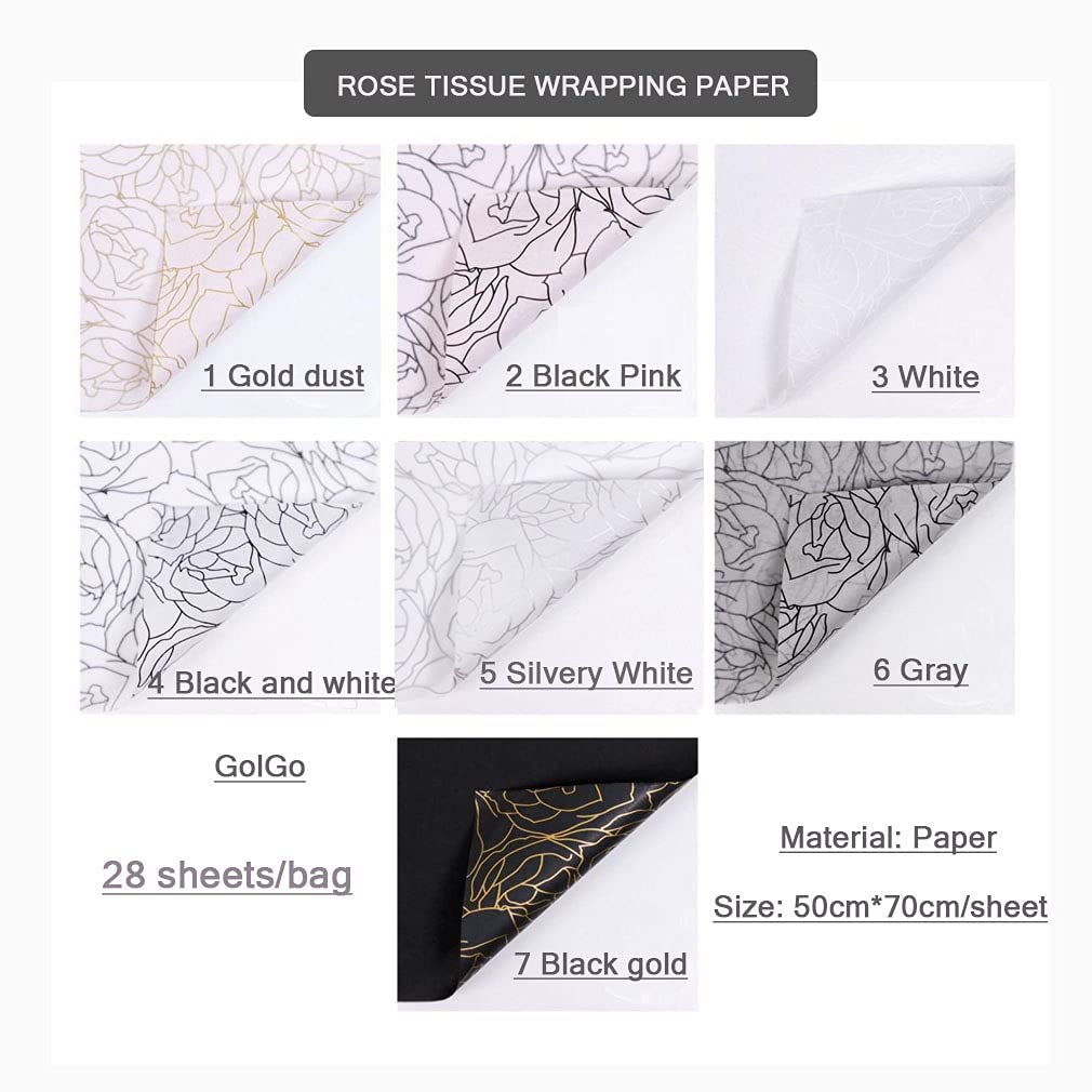 FWSA WRAPS Korean Tissue Paper for Flowers Bouquet Inside Lining Paper Shoes Clothes Packaging Supplies 28 sheets/bag 19.7 x 27.5 inches (4 Black and White)