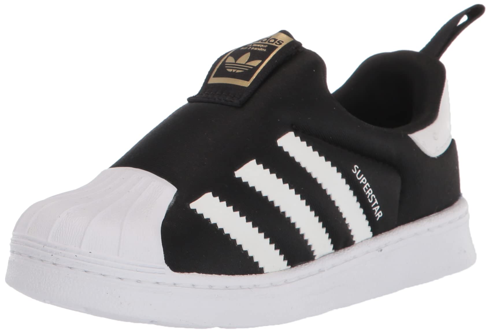 adidas Originals Superstar 360 Sneaker, Core Black/White/Gold Metallic, 1 US Unisex Little Kid