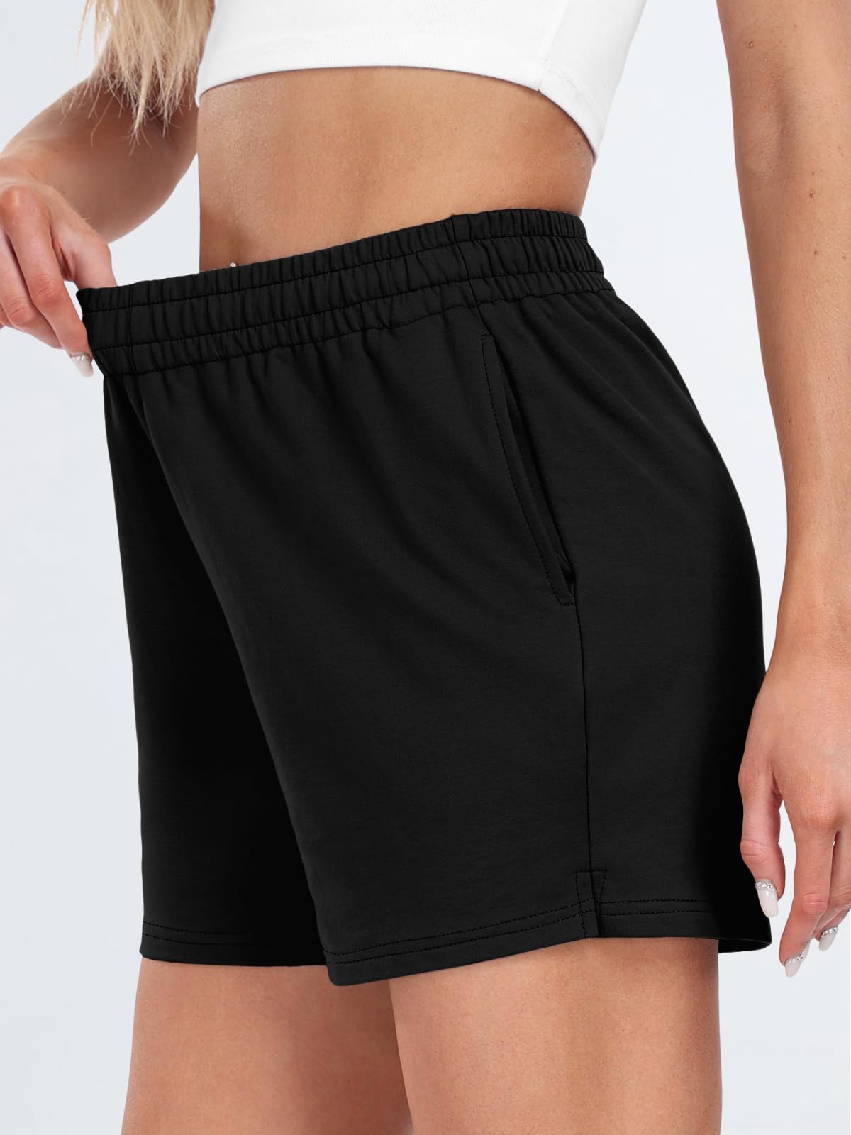 AUTOMET Womens Sweat Shorts Casual Summer Drawstring Comfy Elastic High Waist Running Clothes with Pockets Black S