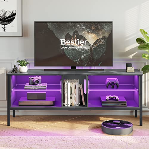 Bestier Entertainment Center, Gaming TV Stand for 70 TV inch, TV Media Console with Modern Glass Shelves, Grey