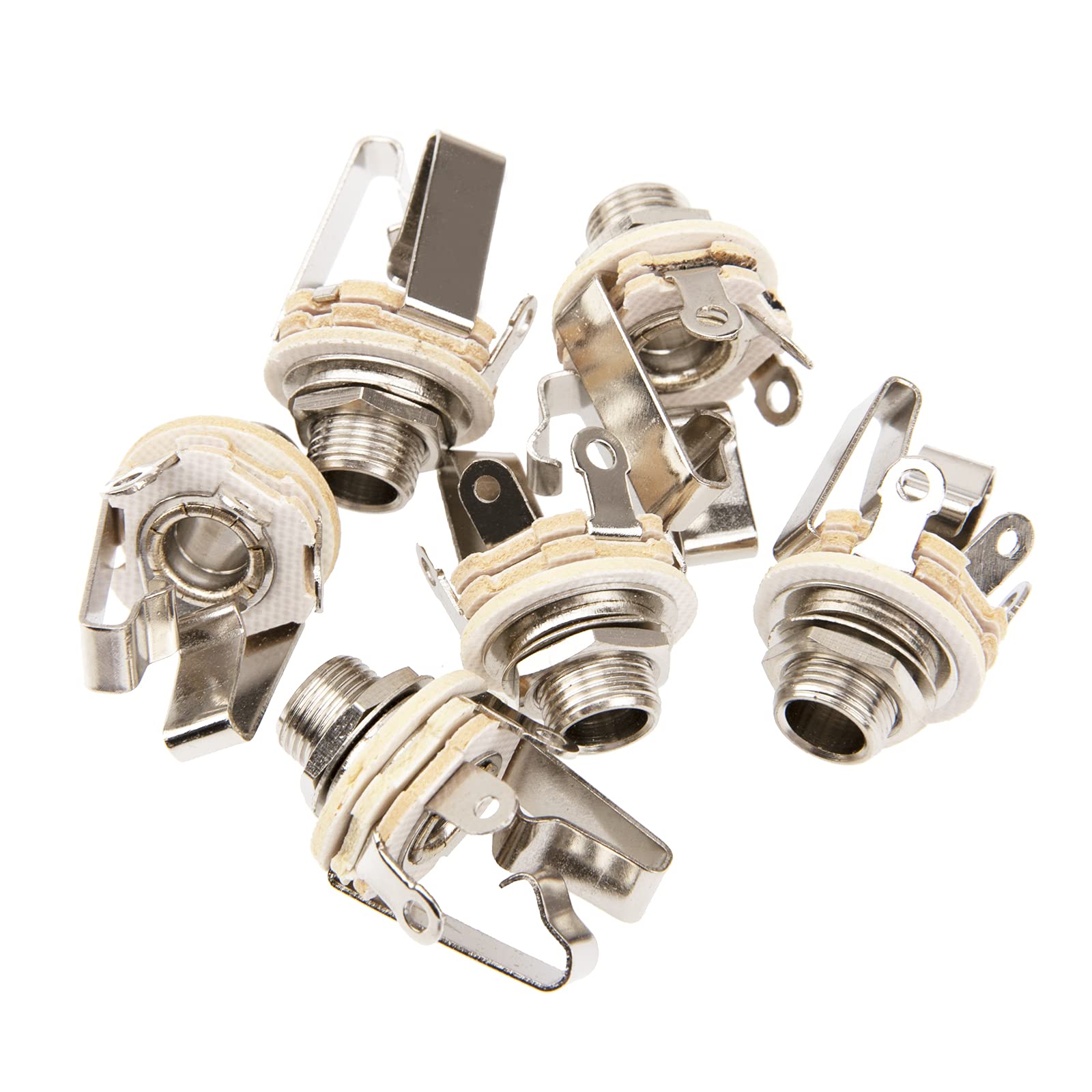6Pcs Yootones 6.35mm Guitar Input Jack TS Mono Panel Mount Socket with Washer & Nut Solder Type Compatible with Electric Guitar Bass