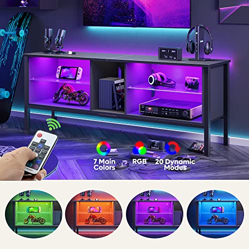 Bestier Entertainment Center, Gaming TV Stand for 70 TV inch, TV Media Console with Modern Glass Shelves, Grey