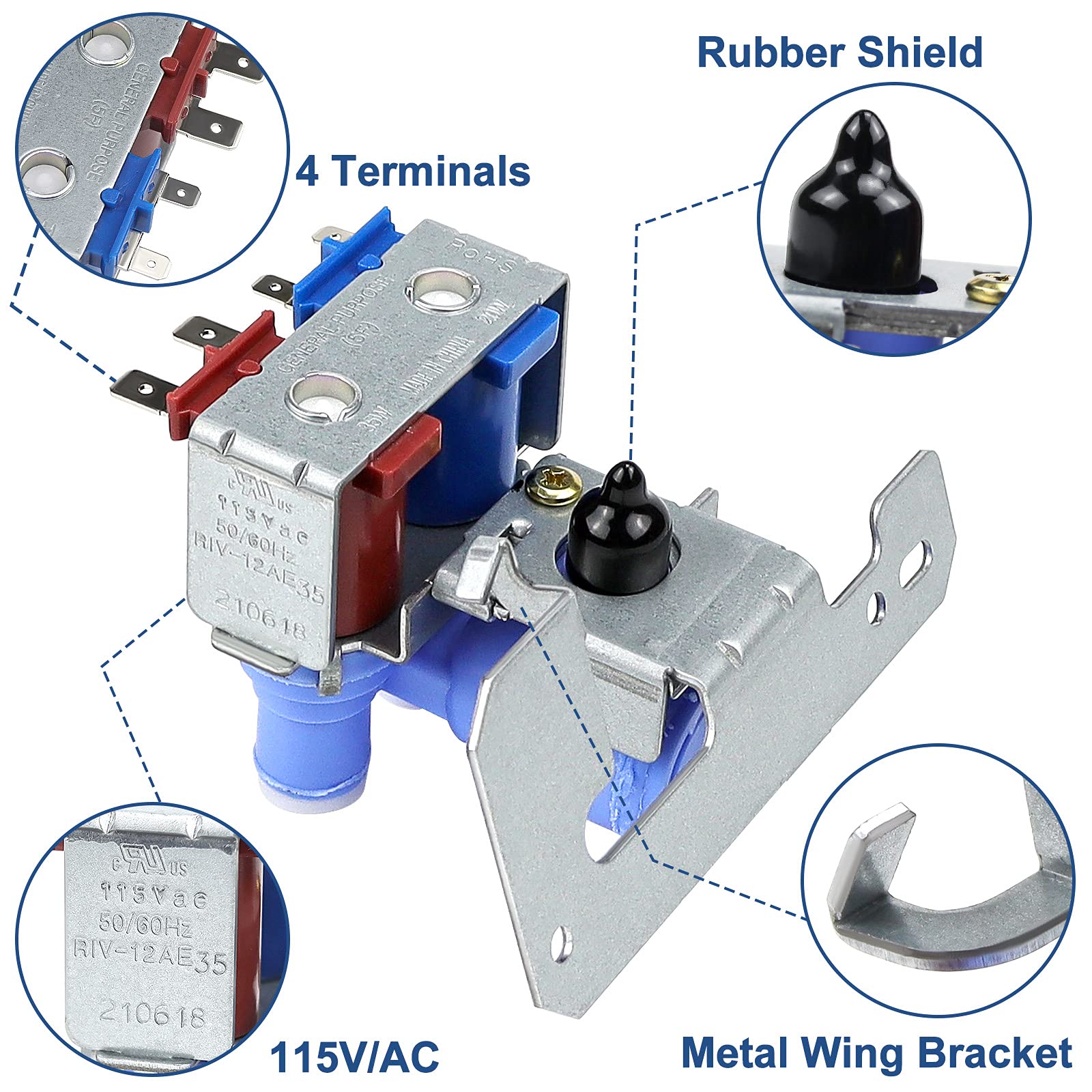 WR57X10032 WR57X33326 Refrigerator Water Inlet Valve by Fetechmate WR57X10032 Dual Solenoid Valve Compatible with G-e Refrigerator Replace WR57X33326 WR57X10040 WR57X10064