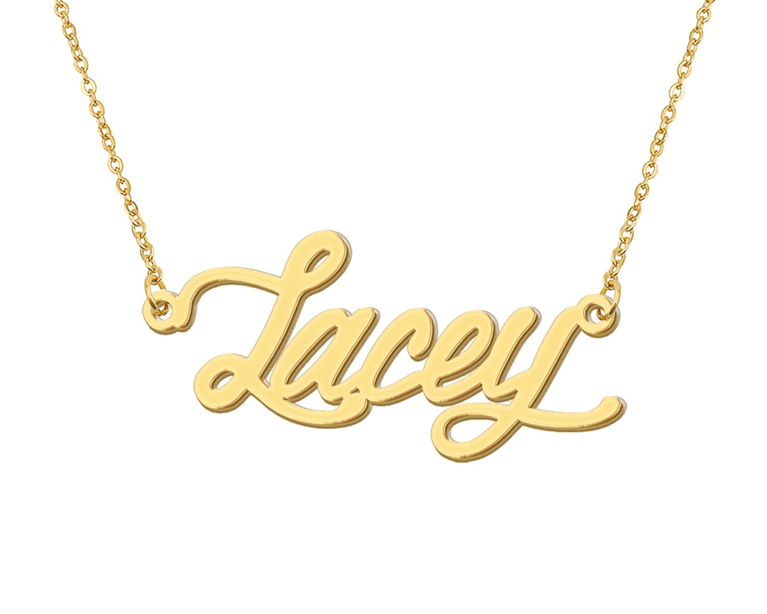 Aoloshow 18k Gold Plated Lacey Name Necklace Womens Initial Nameplate Necklaces Stainless Steel Jewelry for Birthday