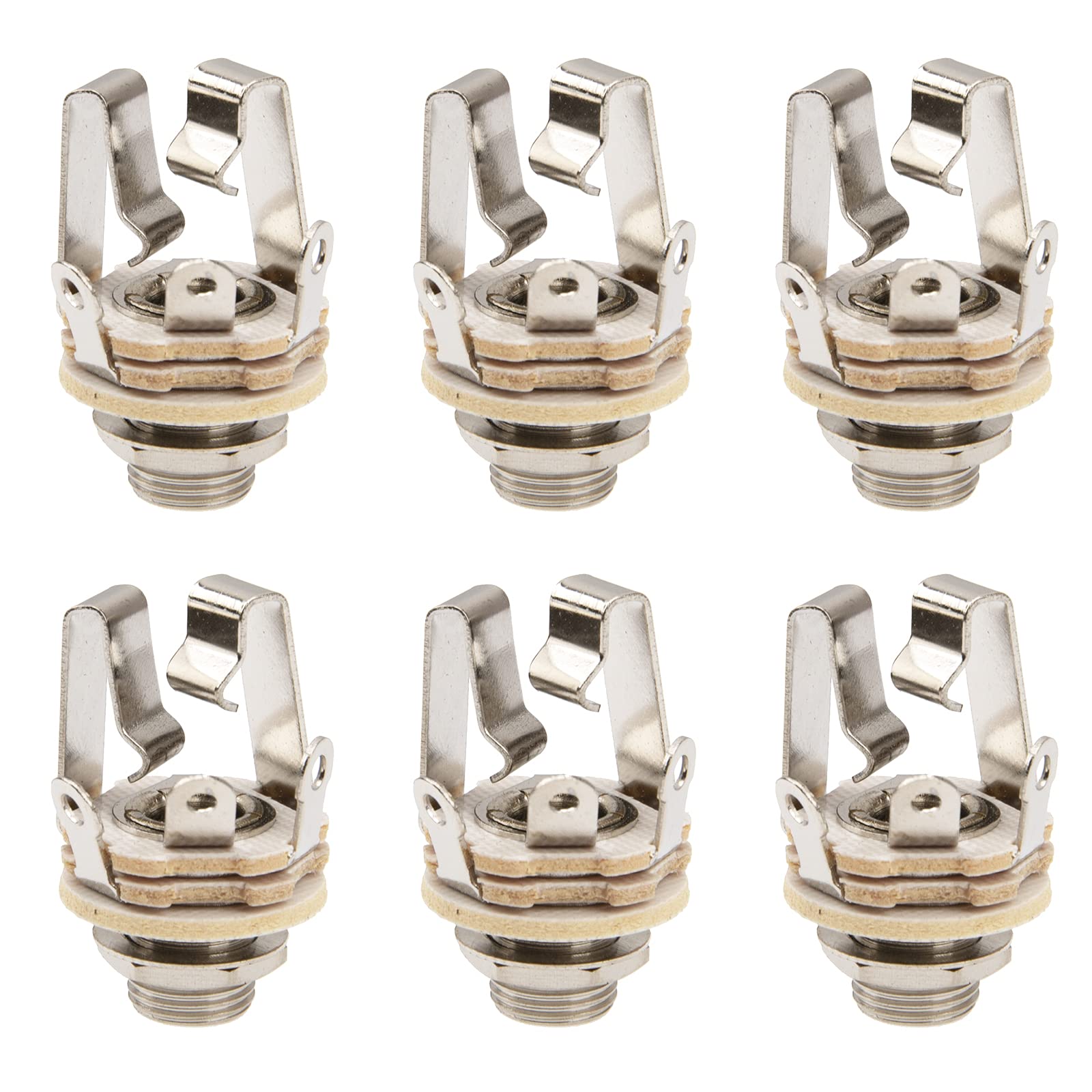 6Pcs Yootones 6.35mm Guitar Input Jack TS Mono Panel Mount Socket with Washer & Nut Solder Type Compatible with Electric Guitar Bass