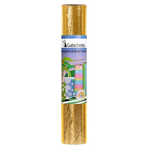 Gatichetta Foil Self Adhesive Vinyl 12" x 6FT Textured Metallic Craft Permanent Vinyl Roll for Cutting Machine, Mugs, Decals, Stickers, Foil Gold