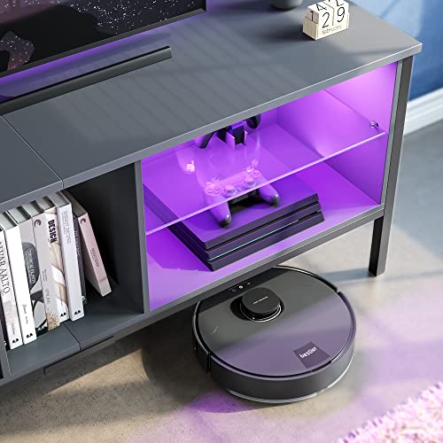 Bestier Entertainment Center, Gaming TV Stand for 70 TV inch, TV Media Console with Modern Glass Shelves, Grey