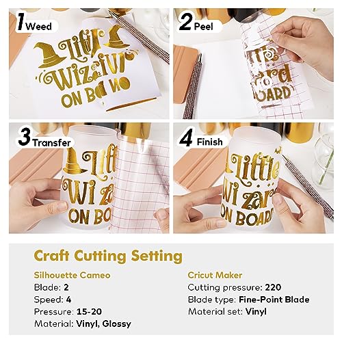Gatichetta Foil Self Adhesive Vinyl 12" x 6FT Textured Metallic Craft Permanent Vinyl Roll for Cutting Machine, Mugs, Decals, Stickers, Foil Gold