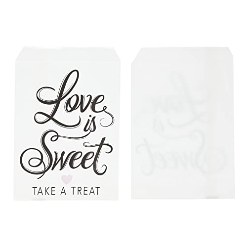 100 Pack Love Is Sweet Treat Bags for Wedding, Bridal Shower, Valentine's (5 x 7.5 In)