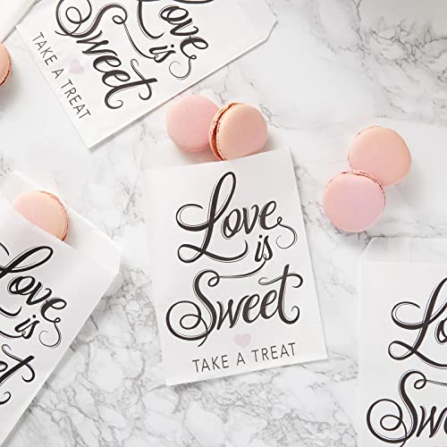 100 Pack Love Is Sweet Treat Bags for Wedding, Bridal Shower, Valentine's (5 x 7.5 In)