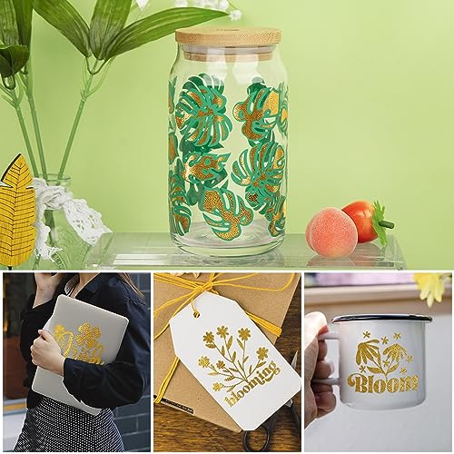 Gatichetta Foil Self Adhesive Vinyl 12" x 6FT Textured Metallic Craft Permanent Vinyl Roll for Cutting Machine, Mugs, Decals, Stickers, Foil Gold