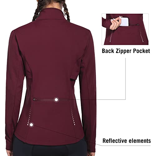 baleaf Women's Fleece Running Jacket Water Resistant Full Zip Winter Cold Weather Gear Thermal Cycling Workout Jackets Wine Red XL