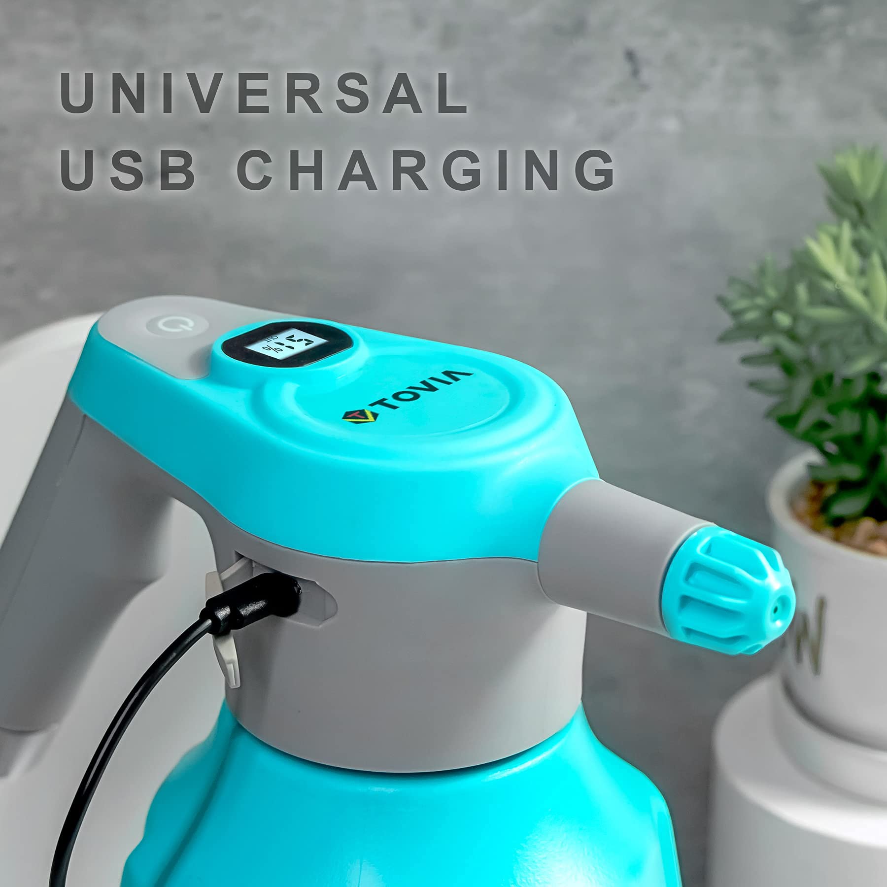 0.5 Gallon/2L Battery Powered Sprayer, T TOVIA Electric Sprayer with Adjustable Mist Nozzle and Extension Nozzle, USB Rechargeable Automatic Spray Bottle for Plants, Household Cleaning
