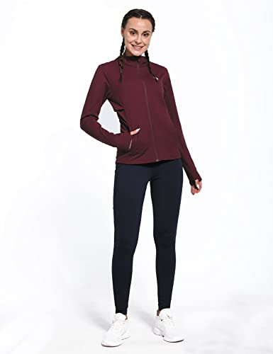baleaf Women's Fleece Running Jacket Water Resistant Full Zip Winter Cold Weather Gear Thermal Cycling Workout Jackets Wine Red XL