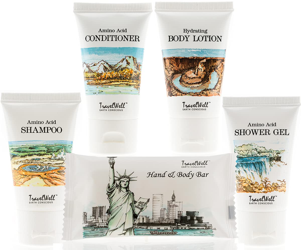 Landscape Series Hotel Toiletries Amenities Travel Size Massage Cleaning Soaps In Bulk 1.0oz/28g,30ml Shampoo, Conditioner,Body Lotion, Body Wash, Individually Wrapped 25 Set