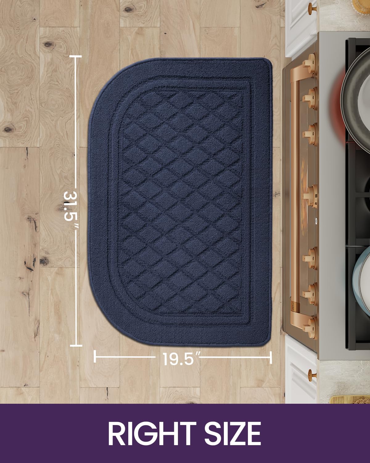 DEXI Kitchen Rug Floor Mat Half Circle Throw Rugs Washable for Sink Corner Indoor Standing Carpet 19.5"x31.5" Blue
