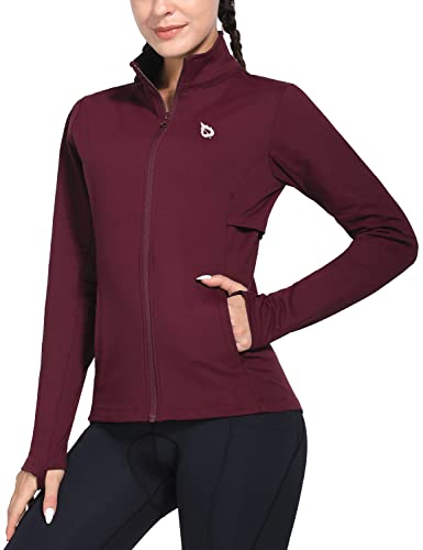 baleaf Women's Fleece Running Jacket Water Resistant Full Zip Winter Cold Weather Gear Thermal Cycling Workout Jackets Wine Red XL