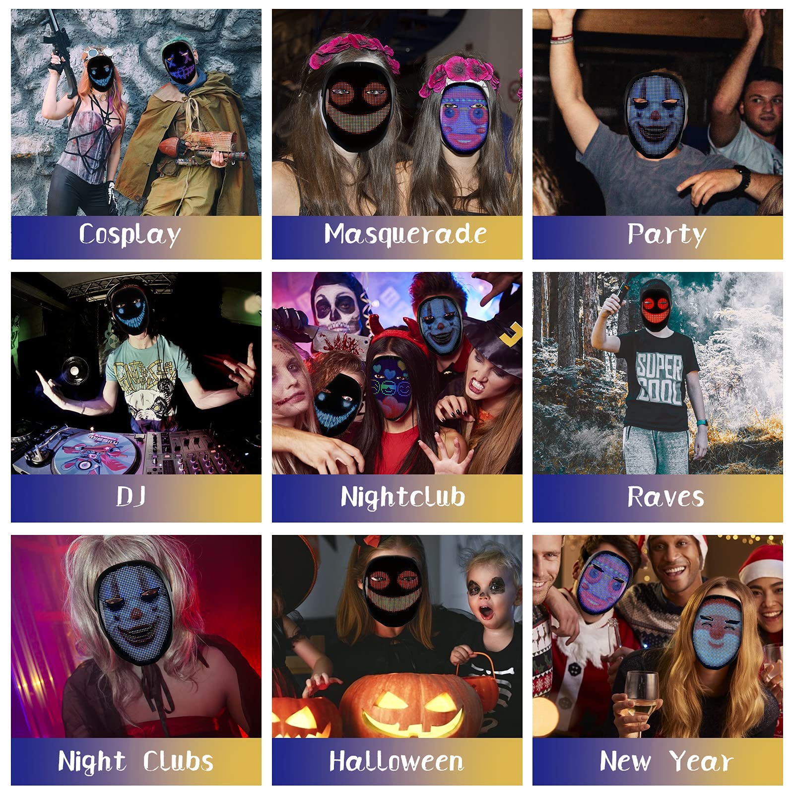brookhaus LED Light Up Mask for Women Men,Halloween LED Face Mask with App Bluetooth Programmable for Costume&Cosplay Party