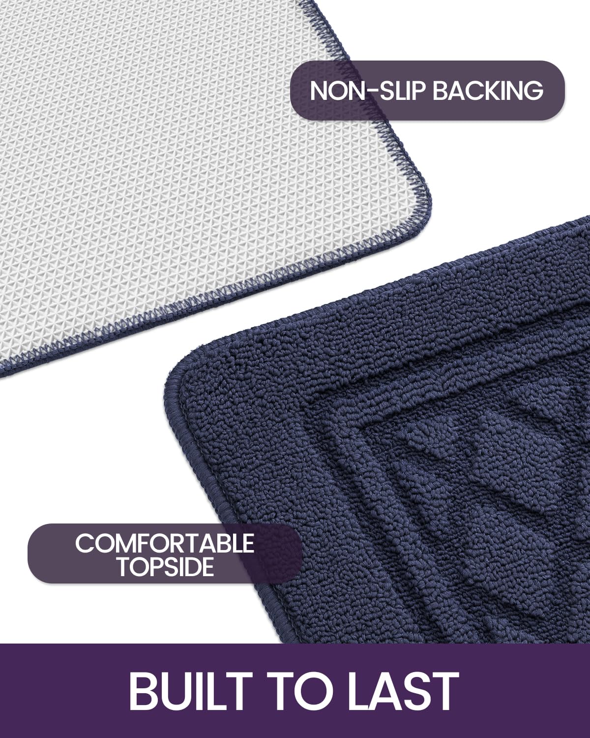 DEXI Kitchen Rug Floor Mat Half Circle Throw Rugs Washable for Sink Corner Indoor Standing Carpet 19.5"x31.5" Blue