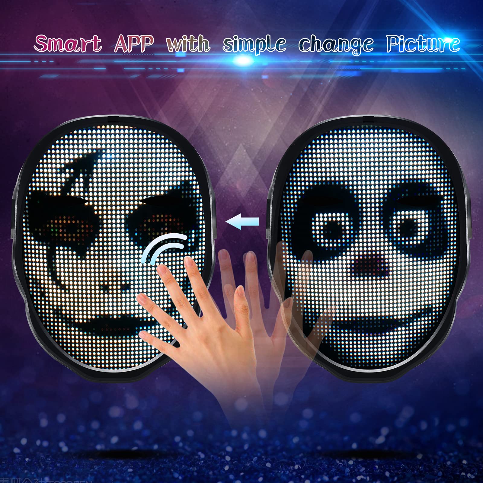 brookhaus LED Light Up Mask for Women Men,Halloween LED Face Mask with App Bluetooth Programmable for Costume&Cosplay Party
