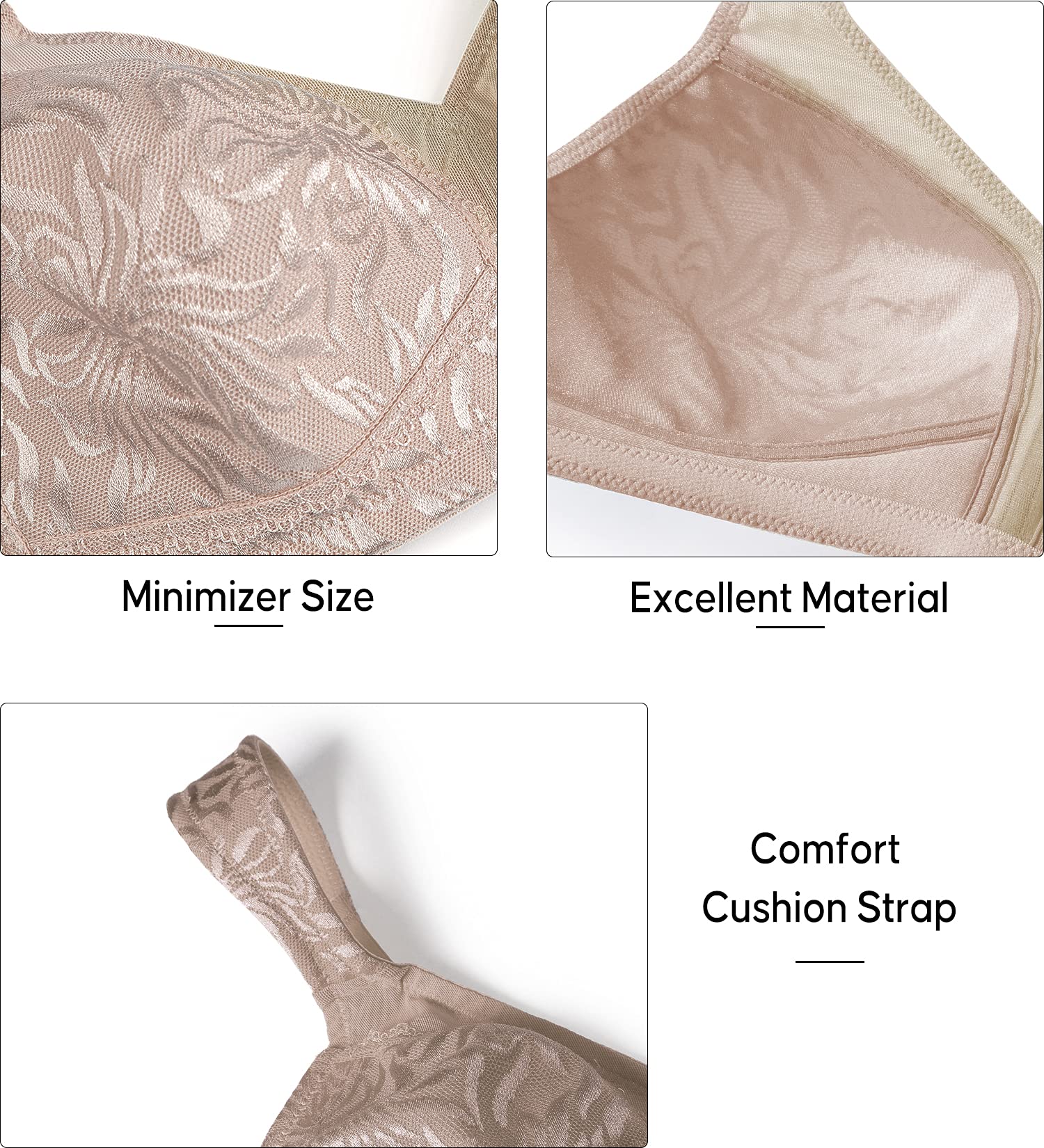 ZeroBound Women's Minimizer Bras Comfort Cushion Strap Wirefree Full Coverage Large Bust Non-Padded Bra(Toffee,42DDD)