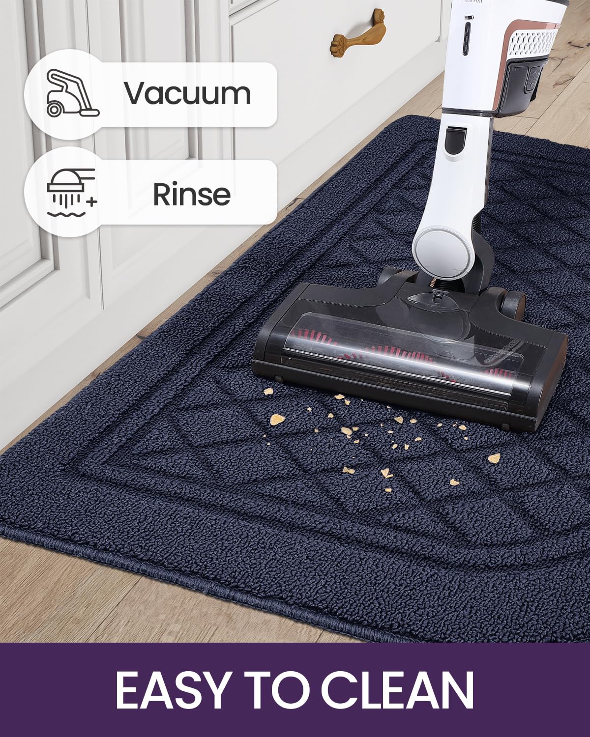 DEXI Kitchen Rug Floor Mat Half Circle Throw Rugs Washable for Sink Corner Indoor Standing Carpet 19.5"x31.5" Blue